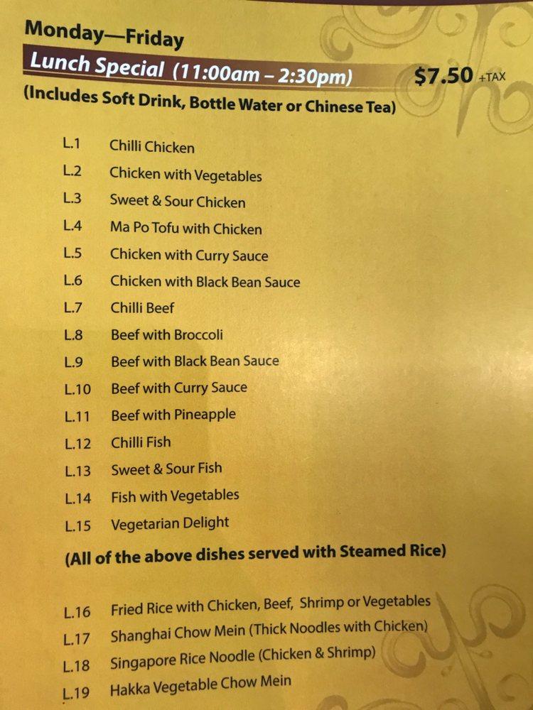 Menu at Li Dynasty restaurant, Markham