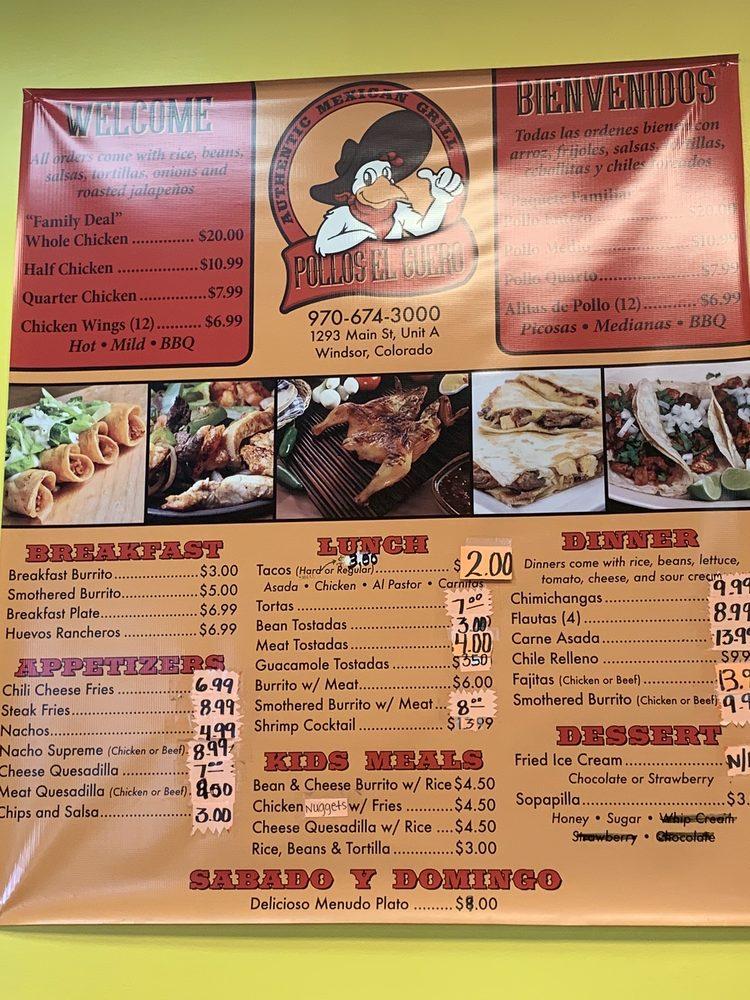 Menu at Pollos El Guero restaurant, Windsor