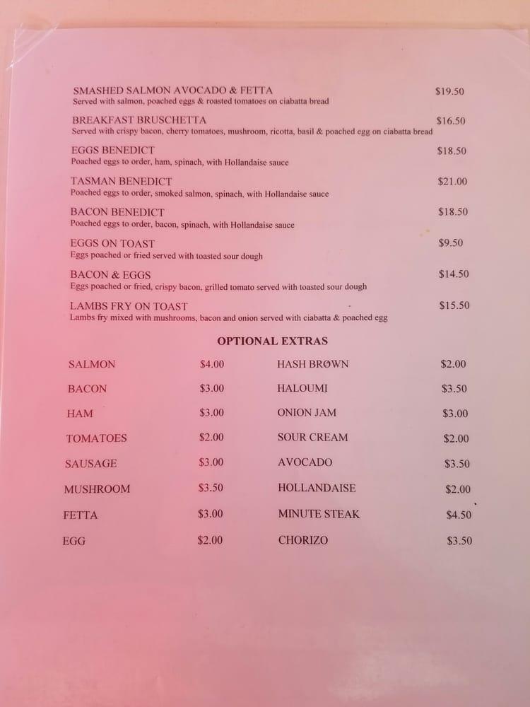 Menu at Ricks at Bargara, Bargara