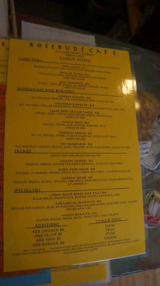 Menu at Rosebud's Cafe, Jackson