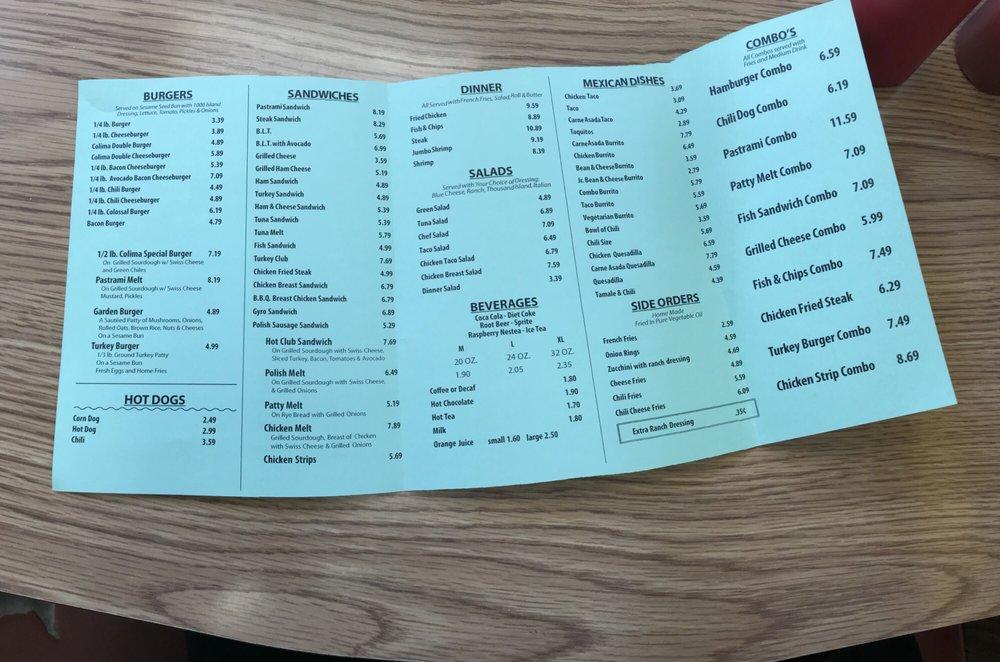 Menu at Colima Burgers restaurant, Walnut