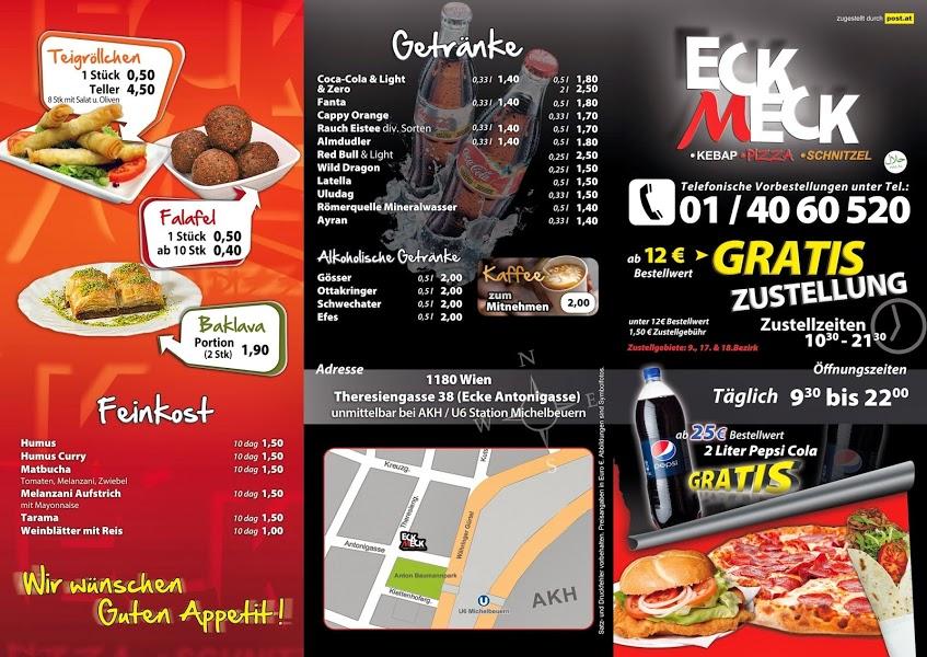 Speisekarte von Eck Meck - Pizza Kebap Schnitzel, Wien