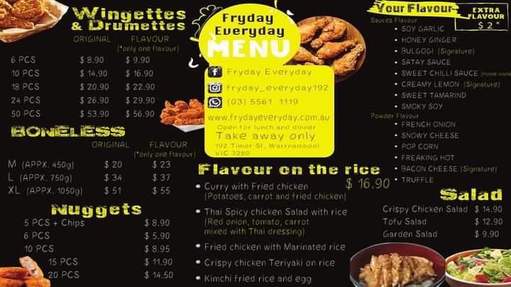 Menu at Fryday Everyday, Warrnambool