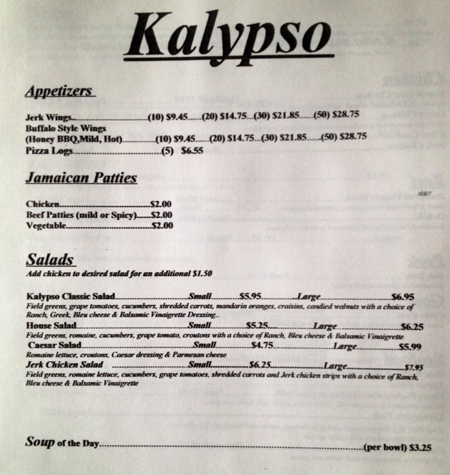 Menu at Kalypso Restaurant, Buffalo