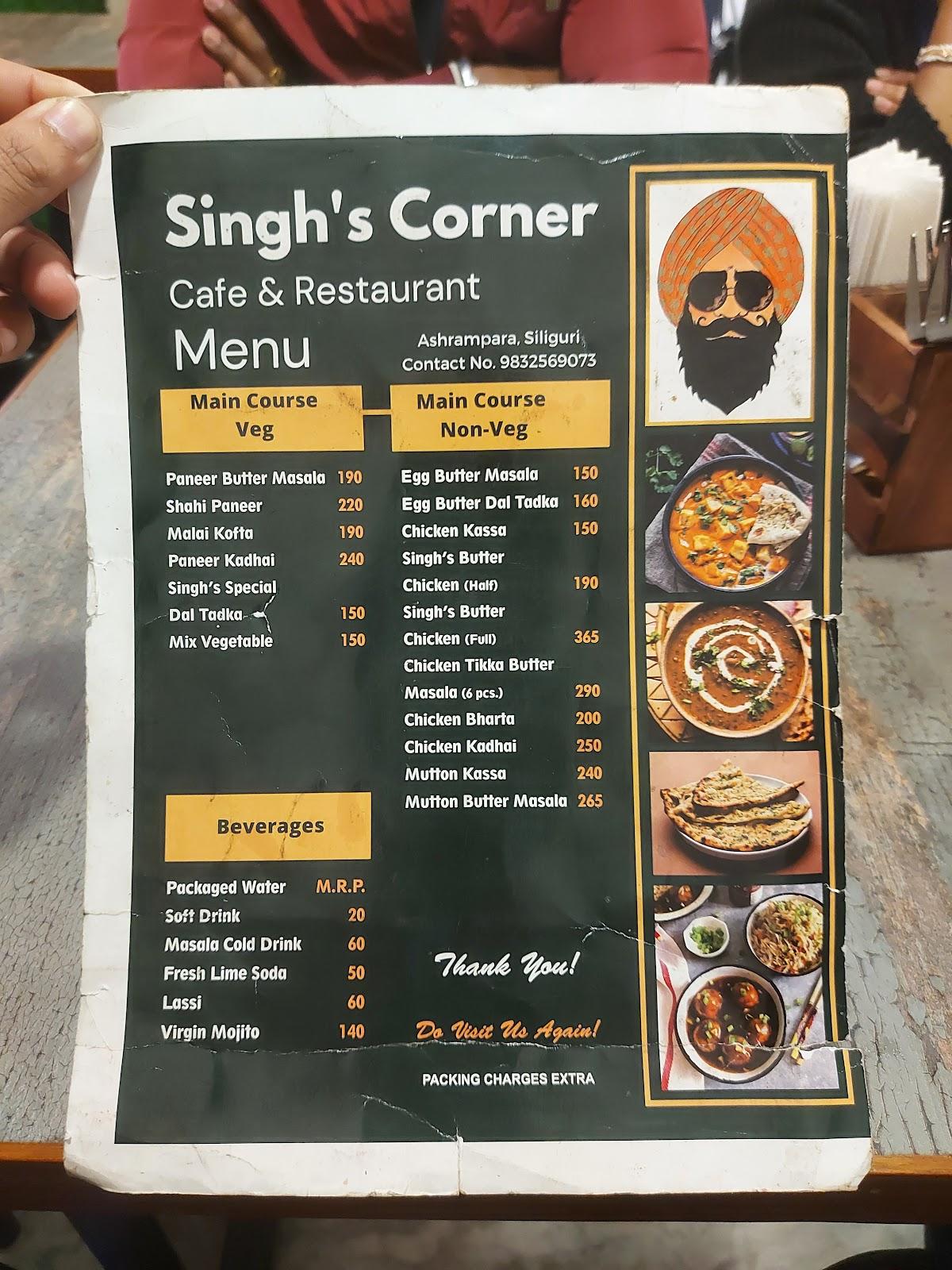 Menu at Singh's Corner, Siliguri