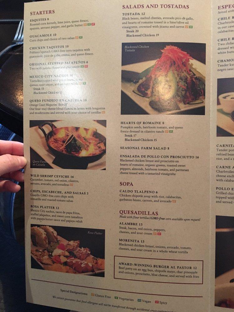 Menu at Taco Rosa restaurant, Irvine, Jamboree Rd