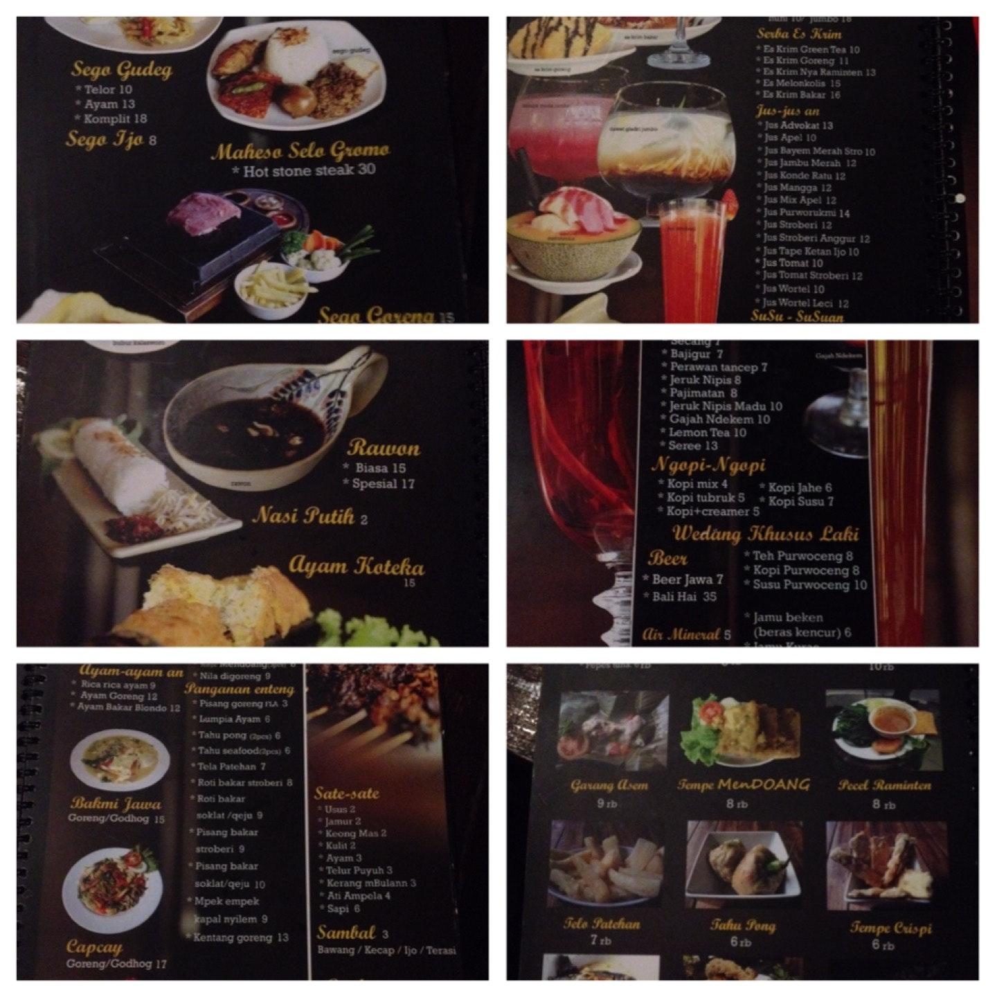 Menu at The House of Raminten restaurant, Yogyakarta, Jl. Faridan M ...