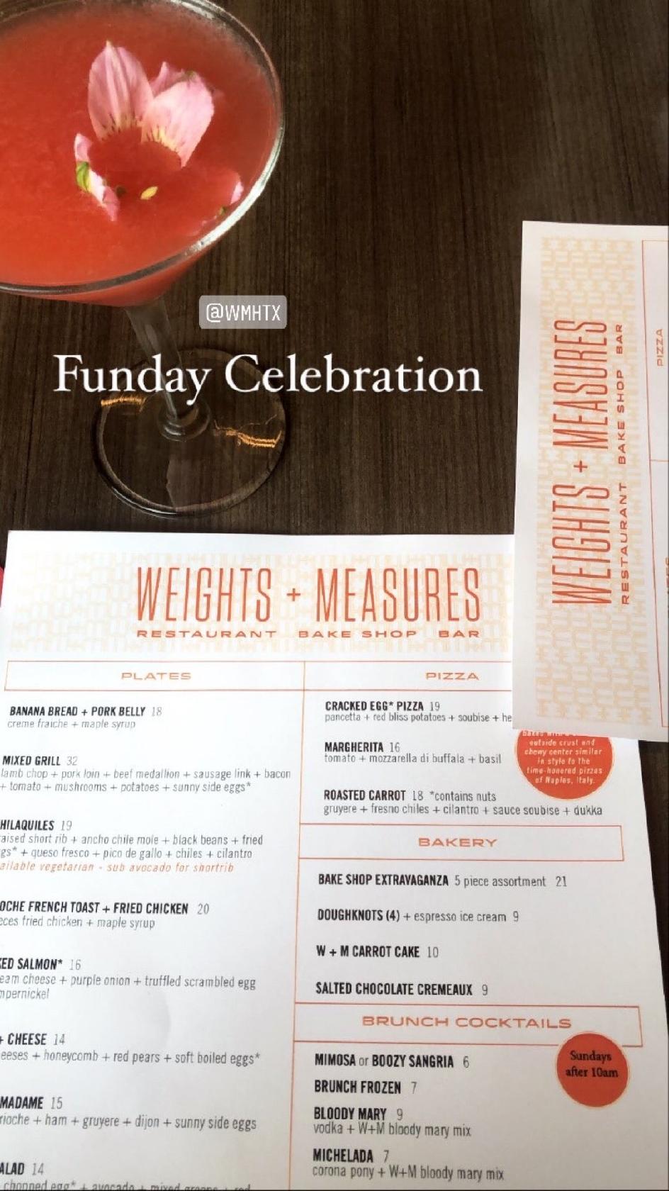 Menu at Weights + Measures pub & bar, Houston