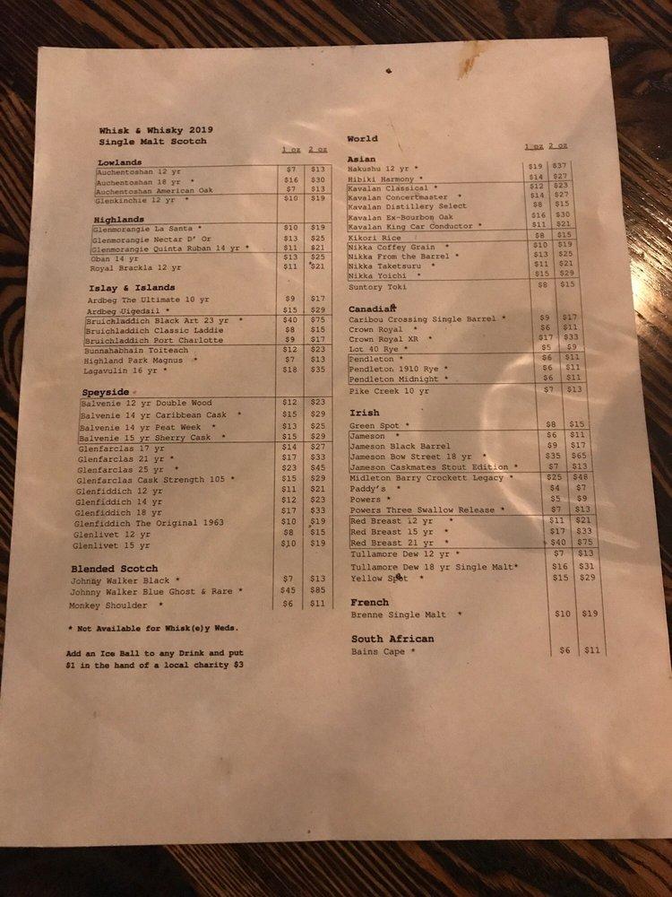 Menu at Whisk & Whisky pub & bar, Flagstaff
