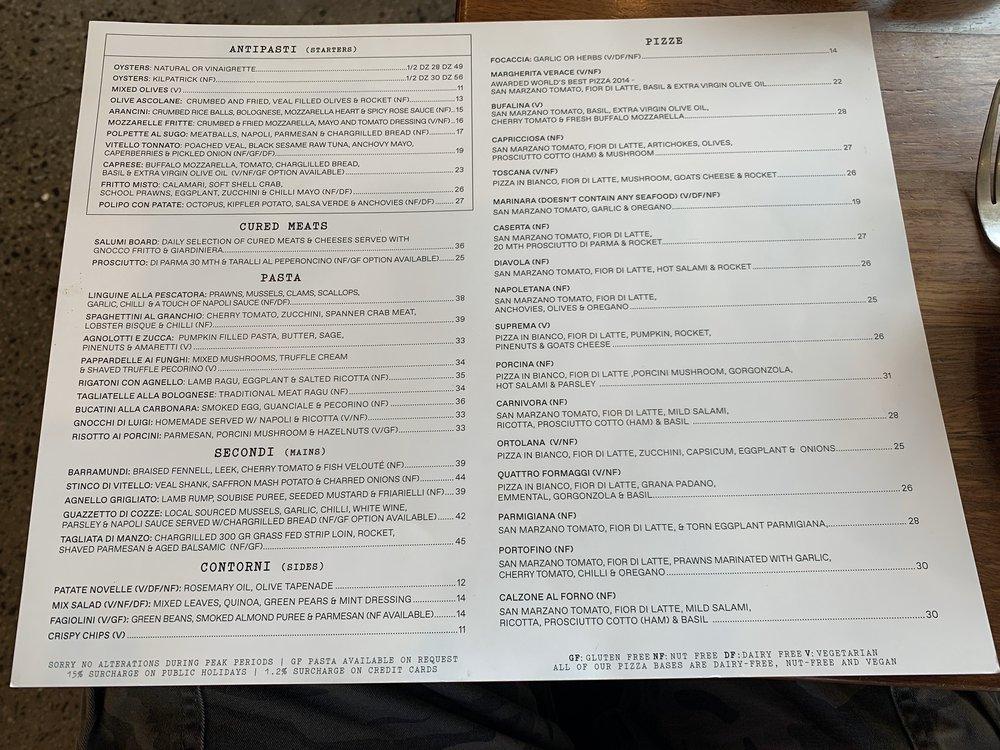 Menu at 400 Gradi - Brunswick pizzeria, Brunswick East, 99 Lygon St