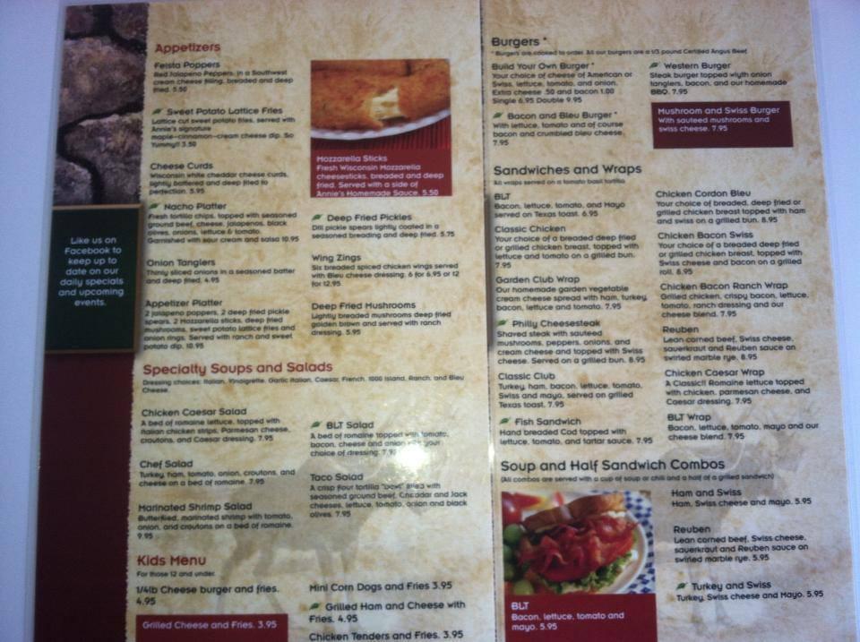 Menu at Annie's Trading Post pub & bar, Florence
