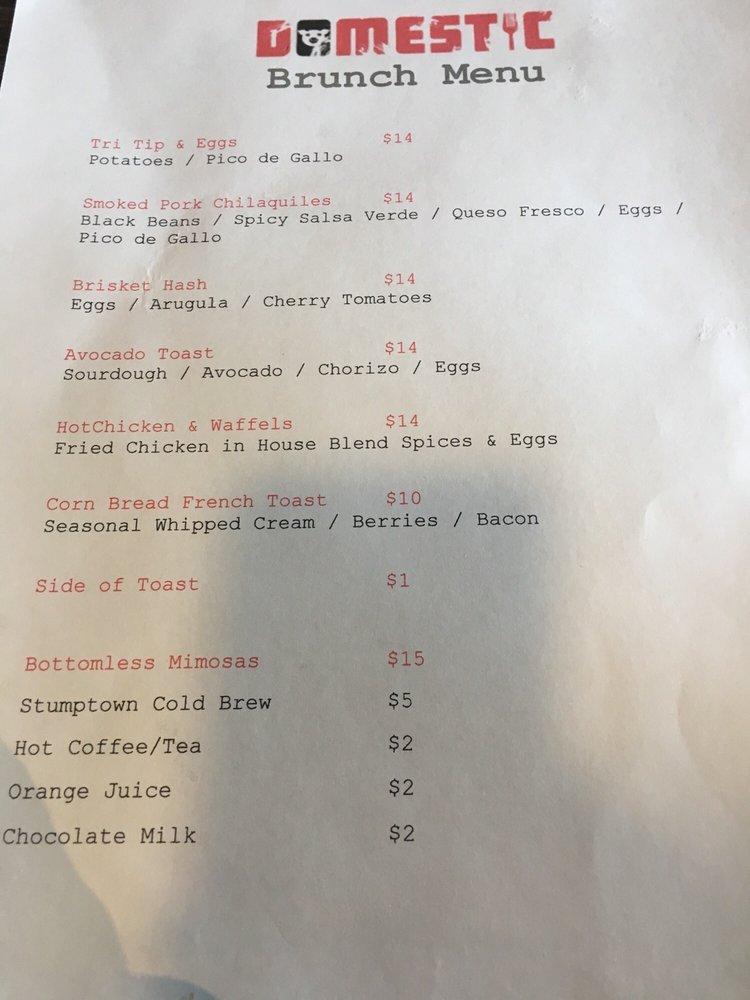 Menu at Domestic pub & bar, La Puente