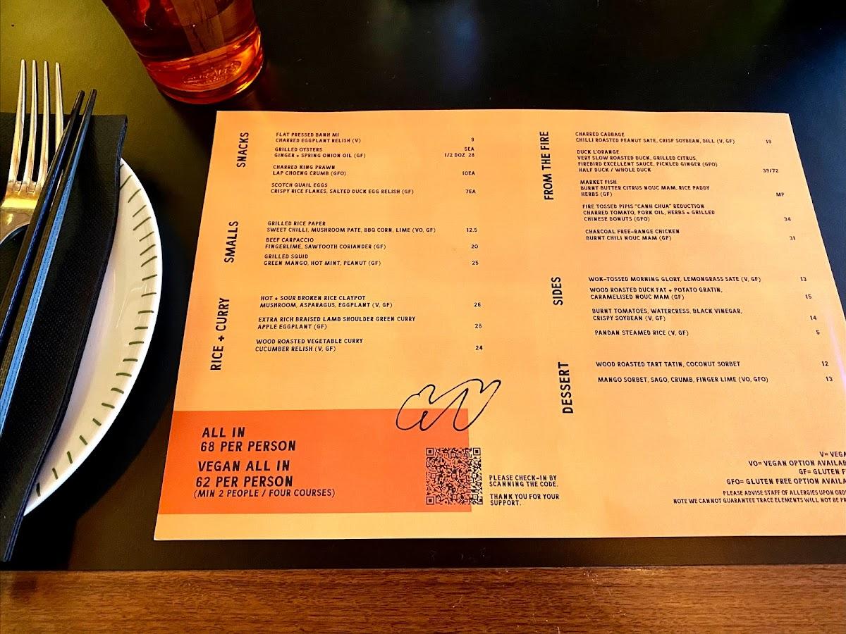 Menu at Firebird restaurant, Prahran