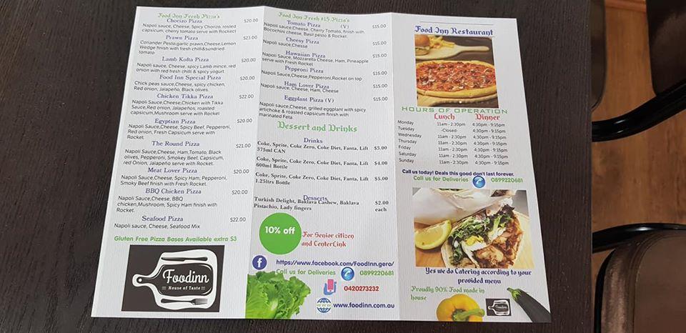 Menu at Food Inn Gero pizzeria, Geraldton