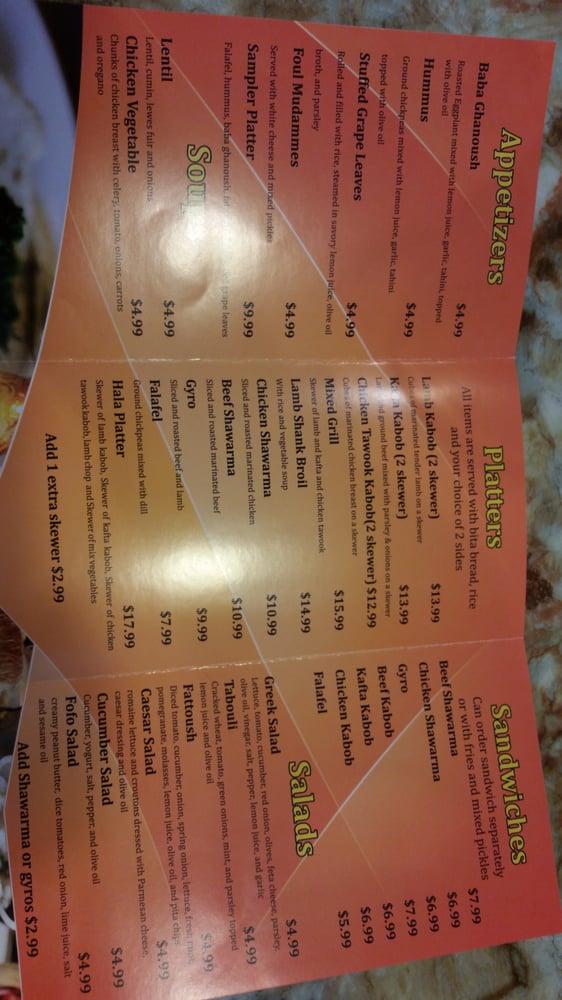 Menu at Hala Cafe, Euless