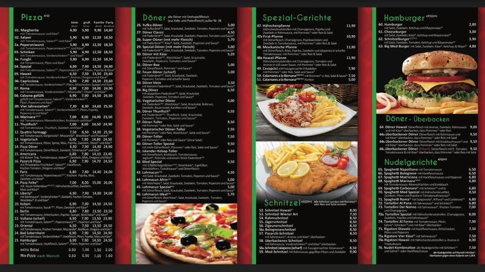 Speisekarte von Med Pizza und Döner Haus, Bad Sobernheim