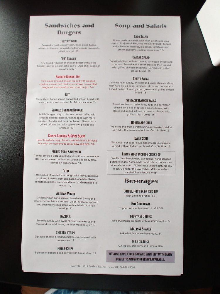 Menu at Route 99 pub & bar, Salem