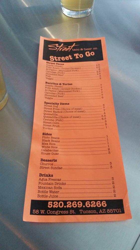 Menu at Street- Taco and Beer Co. pub & bar, Tucson, 58 W Congress St