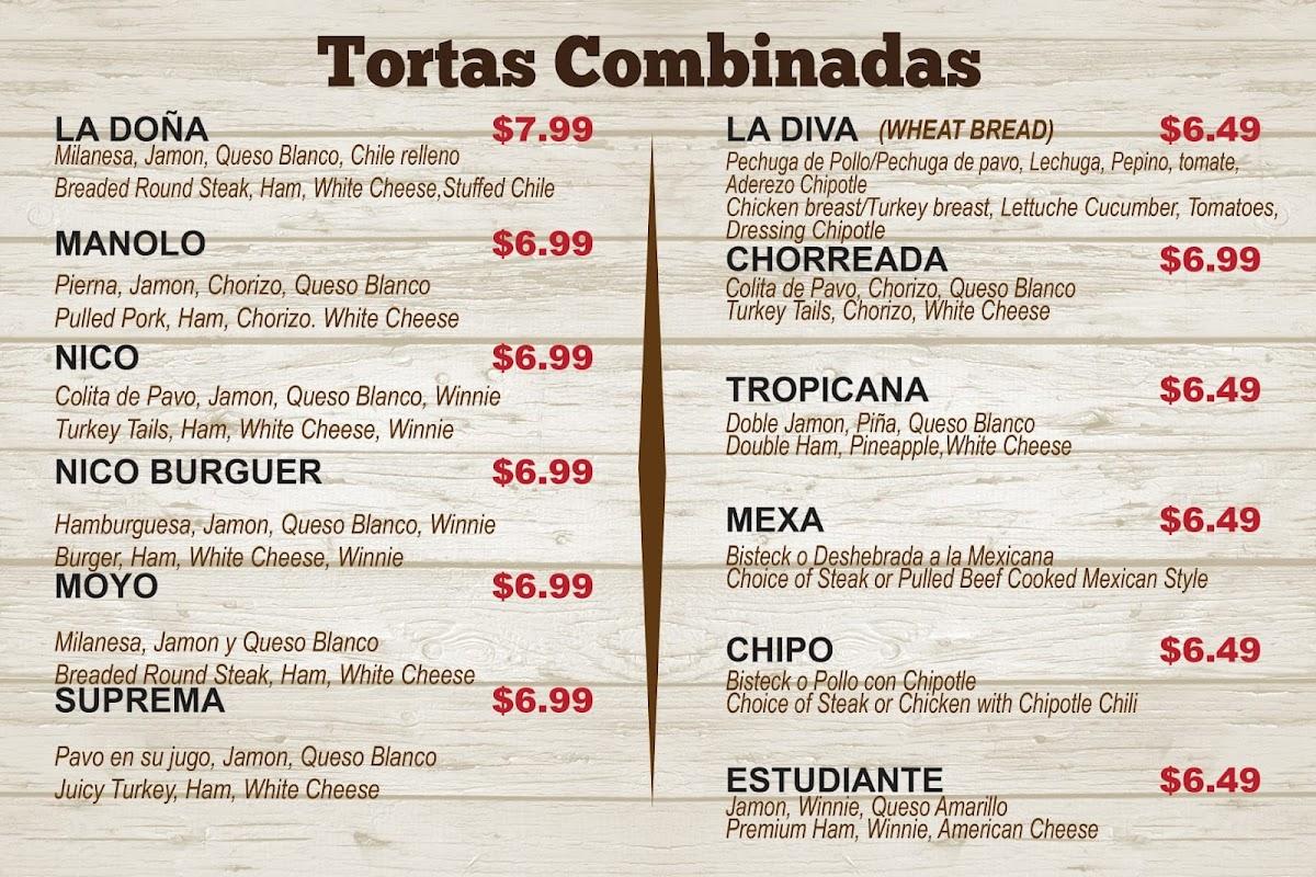 Menu at Tortas Nico restaurant, El Paso, Lee Trevino Dr