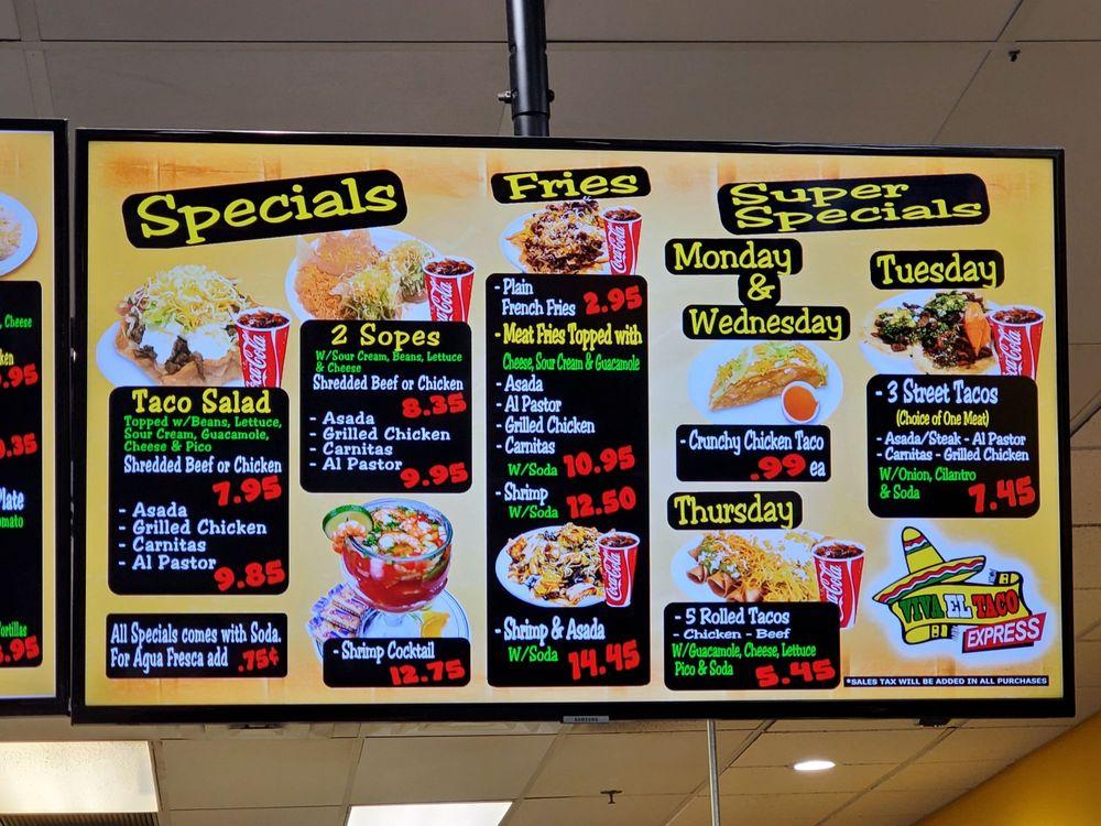 Menu at Viva El Taco Express restaurant, Las Vegas, S Maryland Pkwy # B