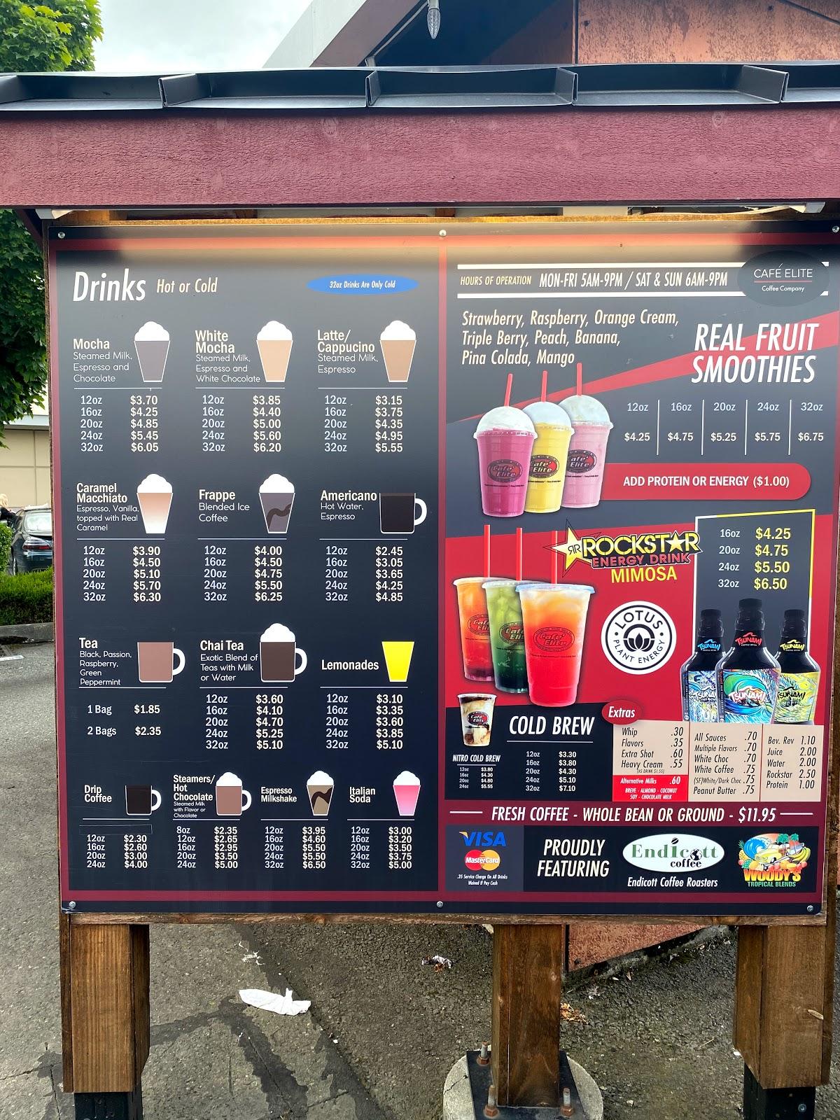 Menu at Cafe Elite, Puyallup
