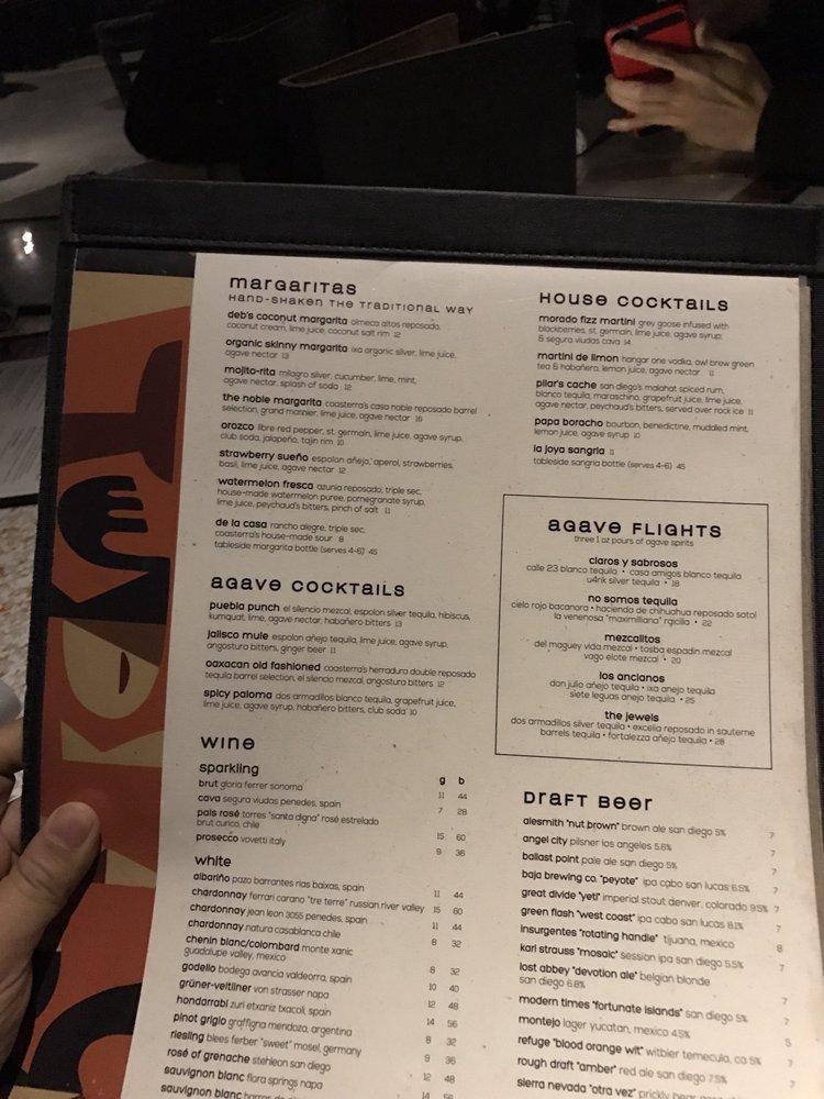 Menu at Coasterra restaurant, San Diego, 880 Harbor Island Dr