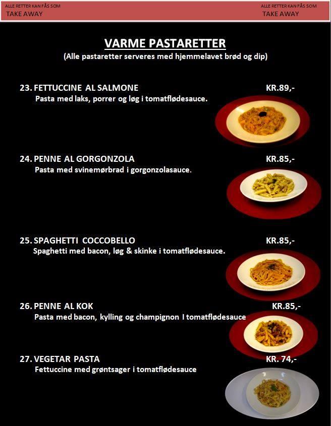 Carta de pizzería Cocco Bello, Randers