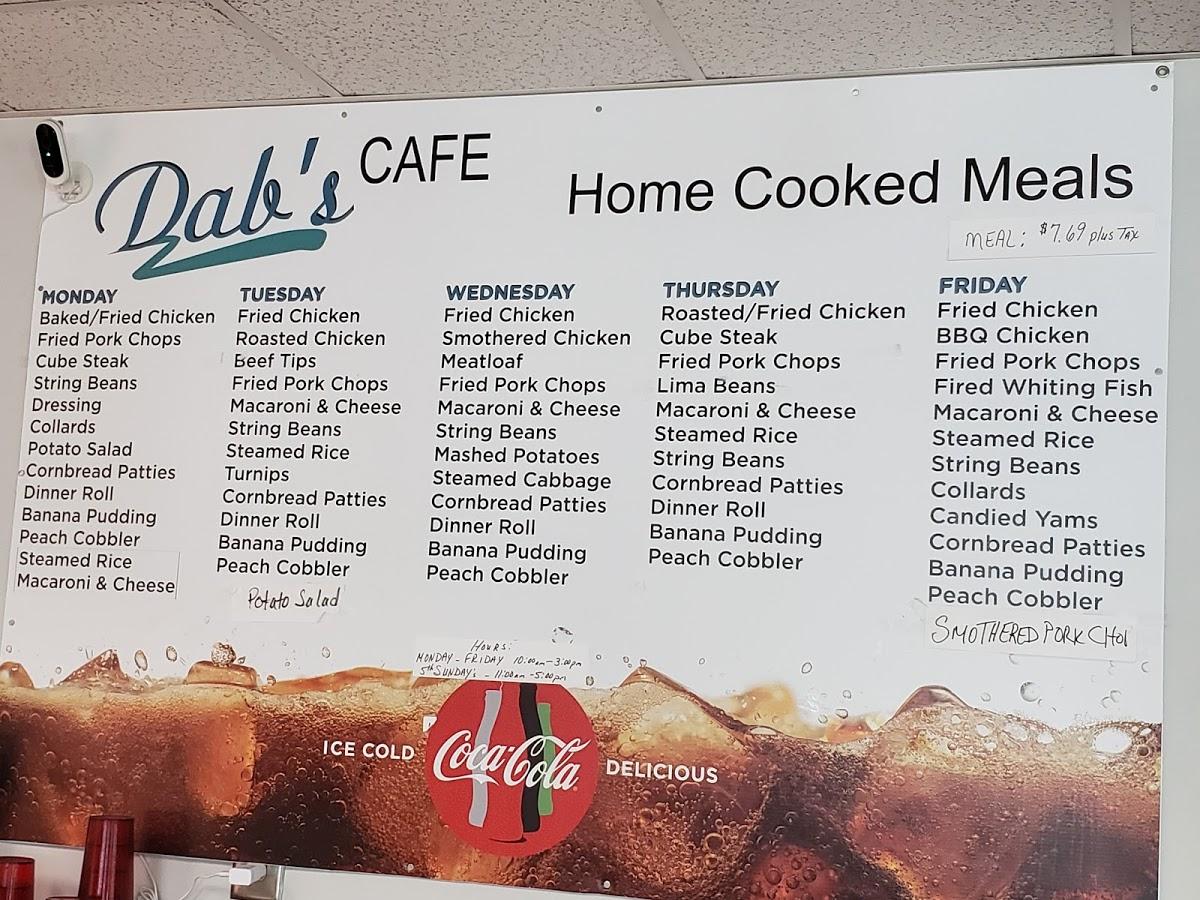 Menu at Dab's Cafe, Macon, Terminal Dr #200