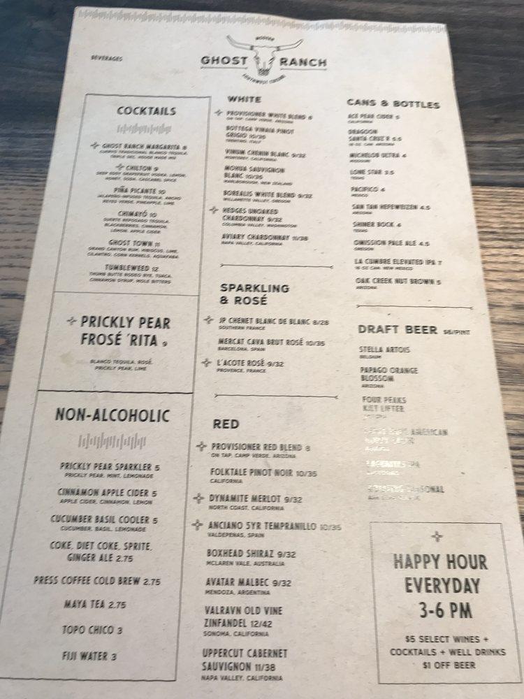 Menu at Ghost Ranch: Modern Southwest Cuisine restaurant, Tempe