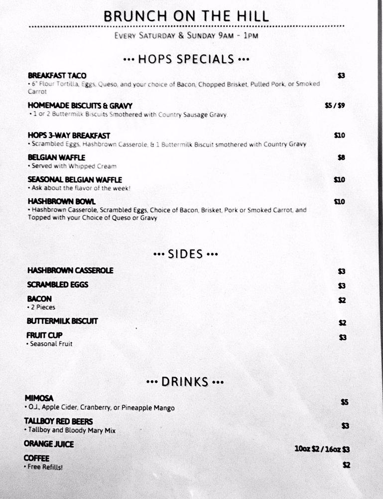 Menu at Hops on the Hill pub & bar, Tumwater