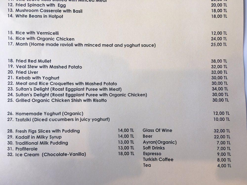 Menu at Karaköy Pizza, Istanbul
