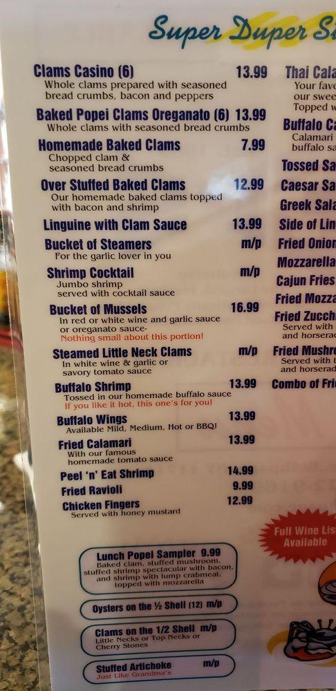 Menu at Popei's Clam Bar, Bethpage