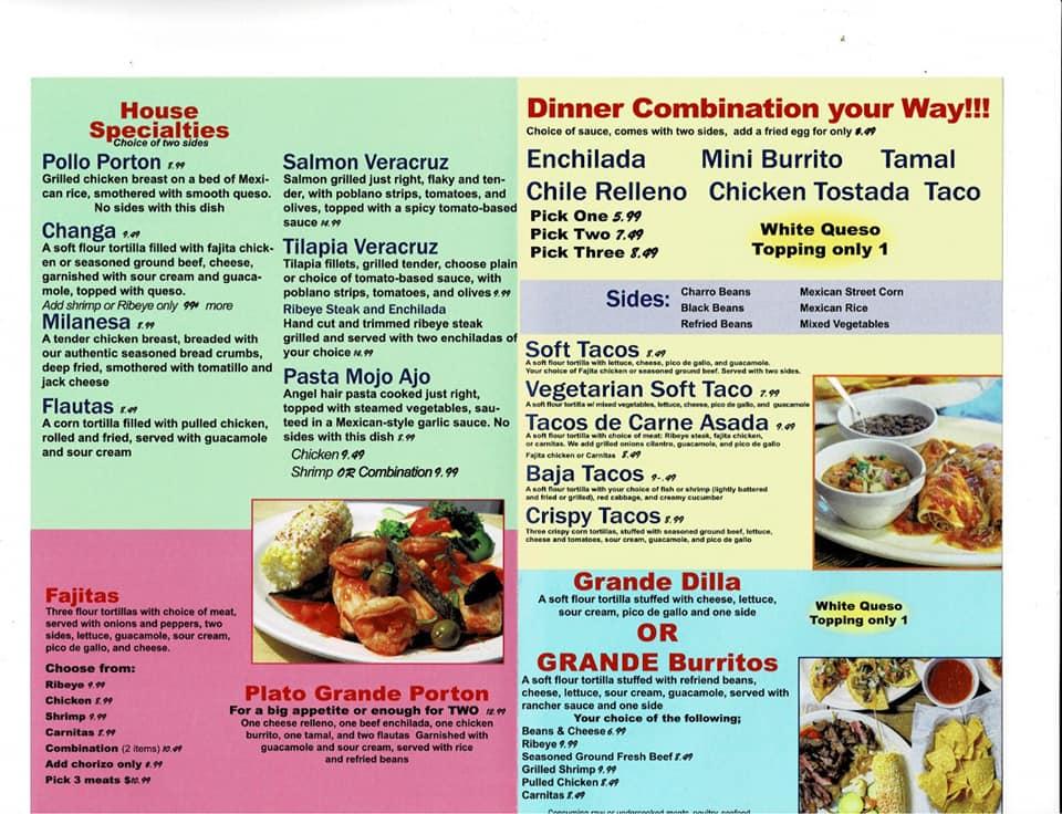 Menu at Porton Mexican Kitchen restaurant, Knoxville