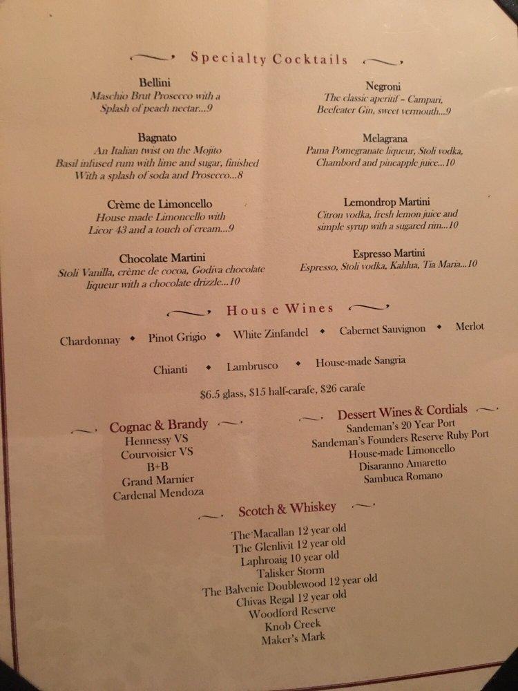 Menu at Positano's Ristorante restaurant, Palm Harbor