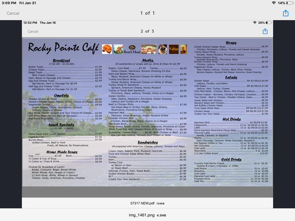 Menu at Rocky Pointe Cafe, Tampa, N Rocky Point Dr Suite#175