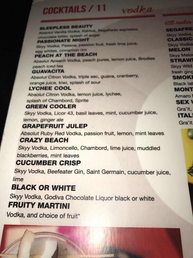 Menu at Segafredo L'Originale pub & bar, Miami Beach, Lincoln Rd