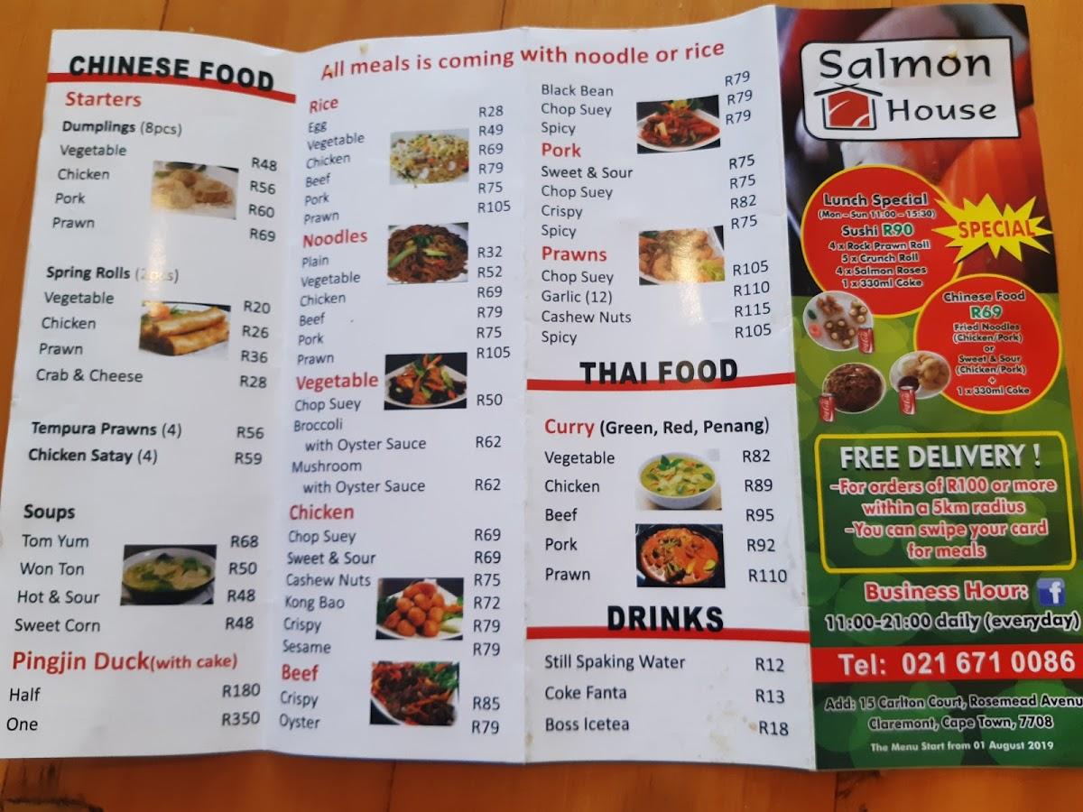 Menu at Asami's House Rosmead restaurant, Cape Town, 15 Carlton Rd