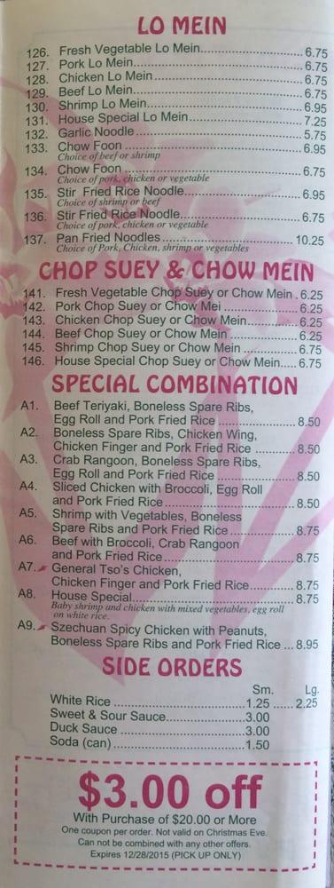 Menu at Dynasty Chinese Restaurant, Southbridge
