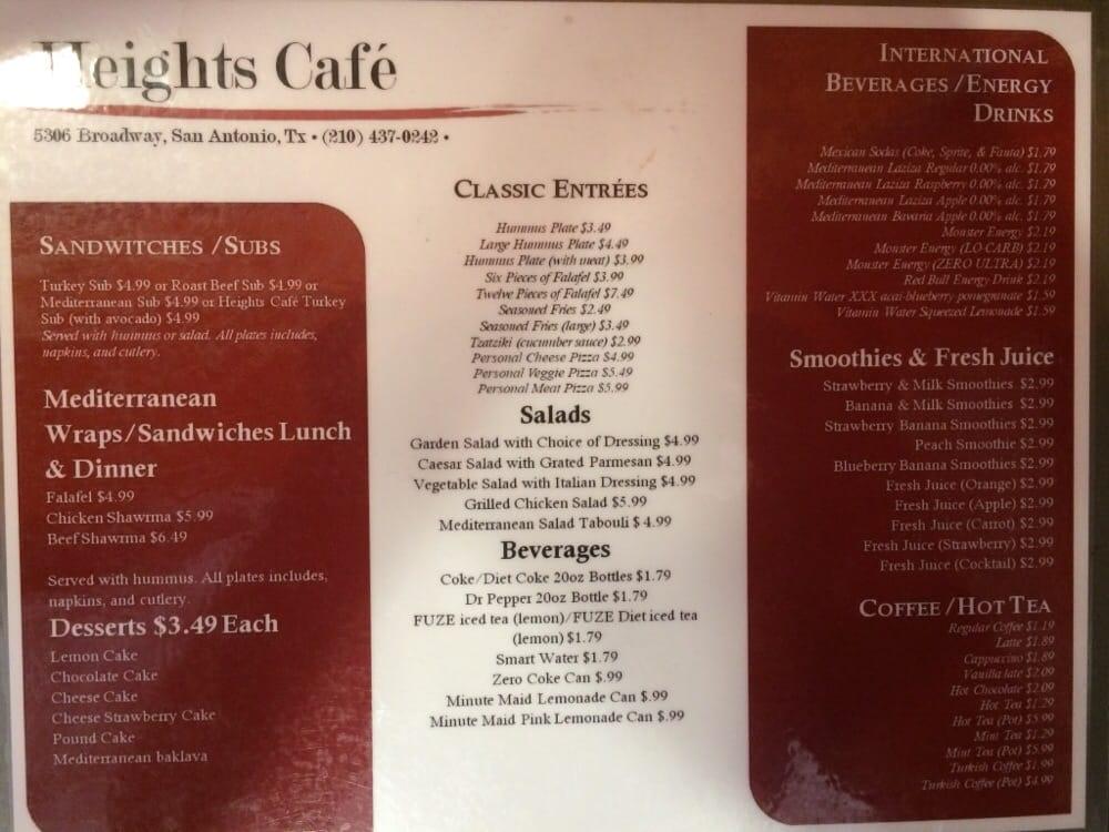 Menu at Habibi Cafe, San Antonio