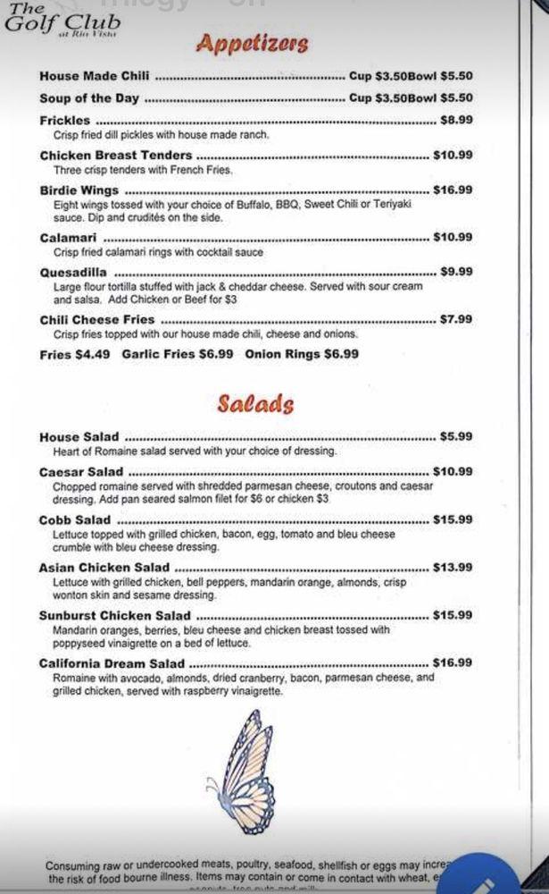 Menu at Monarch Grill restaurant, Rio Vista