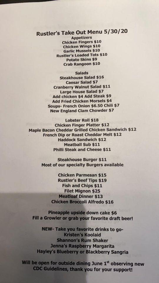 Menu at Rustlers Steak House steakhouse, Windham