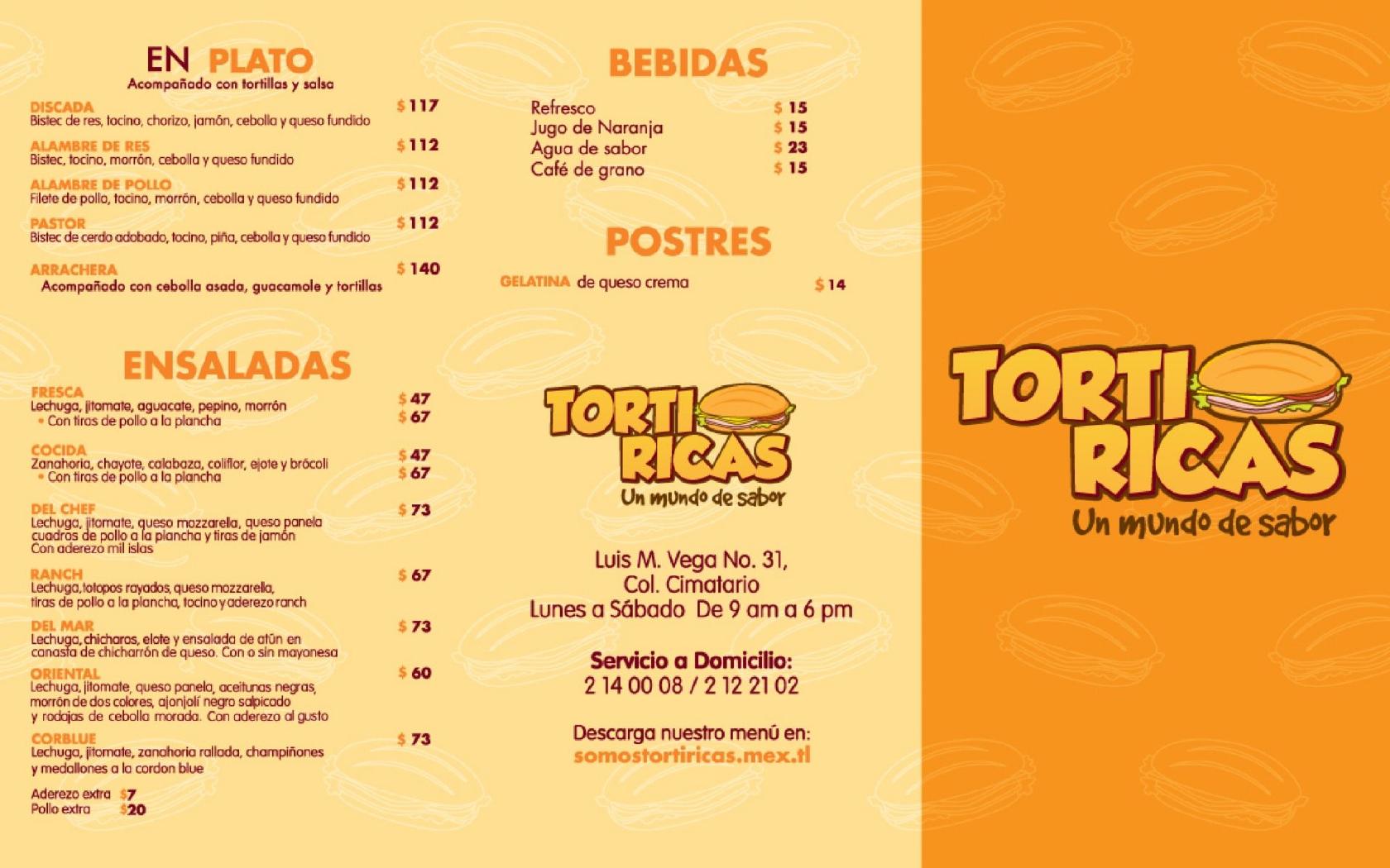 Carta del restaurante Torti-Ricas, Santiago del Querétaro, Calle Luis M ...