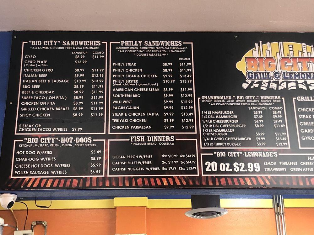 Menu at Big City Grill & Lemonade restaurant, Indianapolis