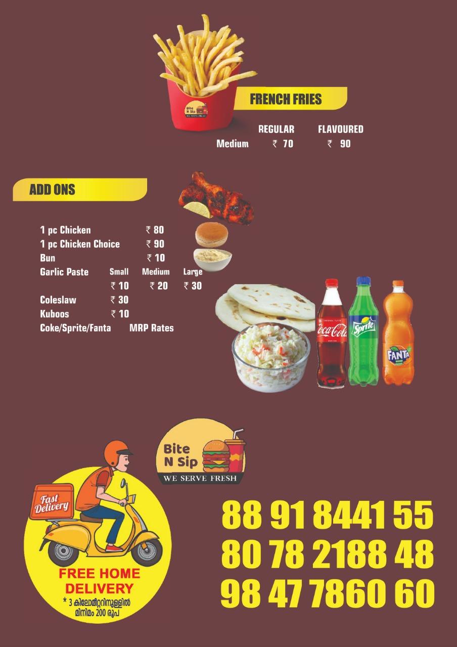 Menu at Bite N Sip Cafe, Kannur