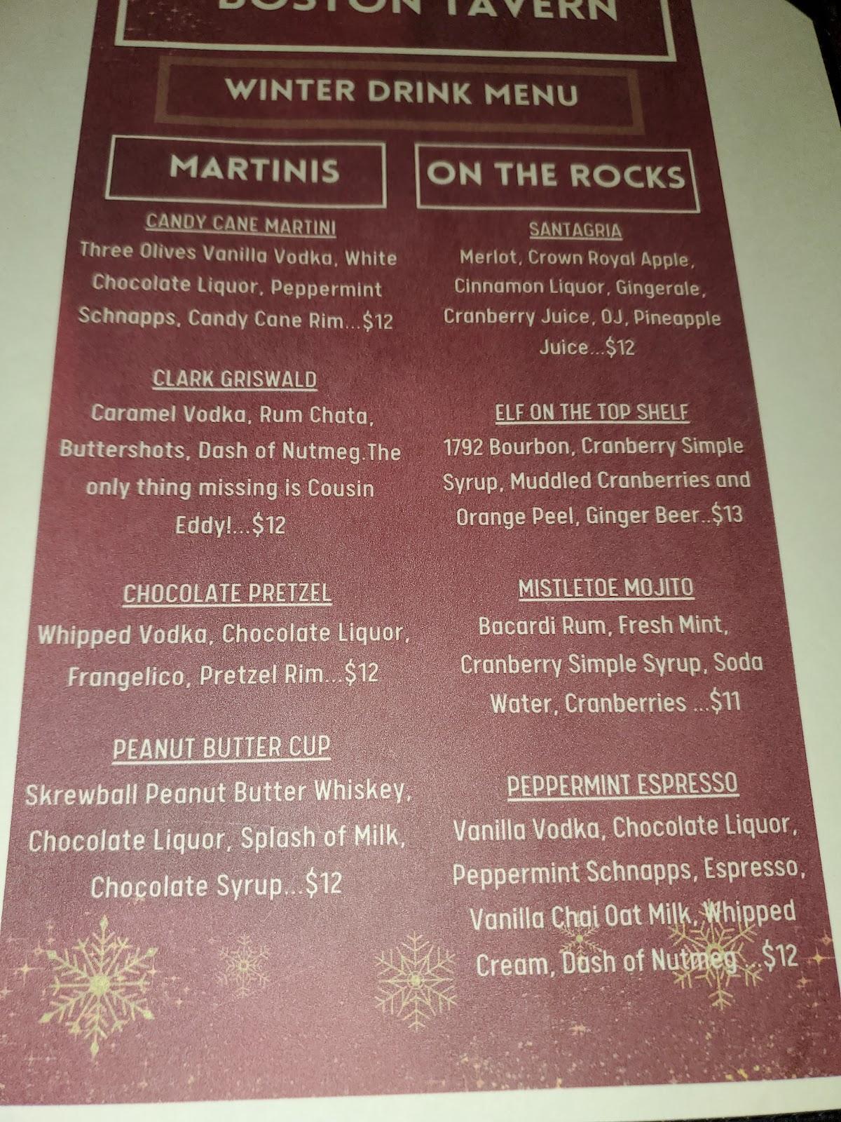 Menu at Boston Tavern pub & bar, Middleborough, 58 E Grove St