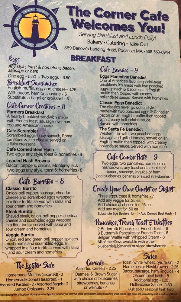 Menu at Corner Cafe, Bourne