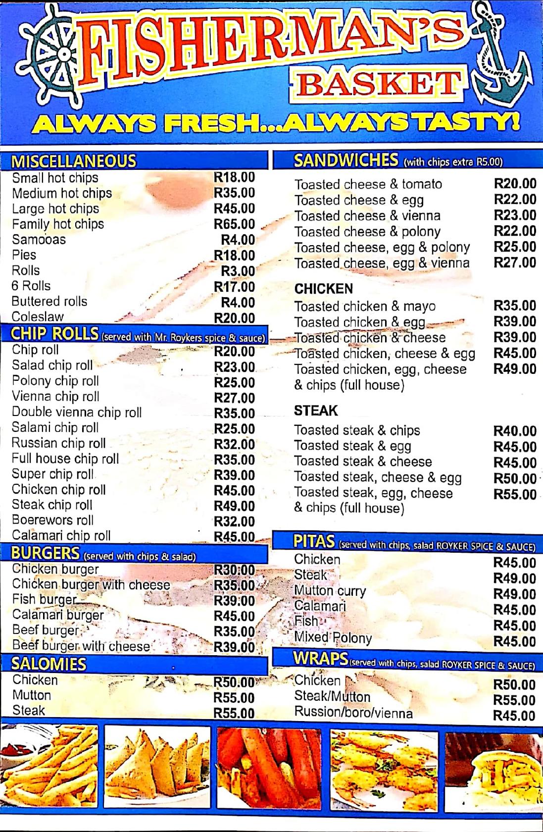 Menu at Fishermans basket restaurant, Cape Town, Campwell Centre cnr ...