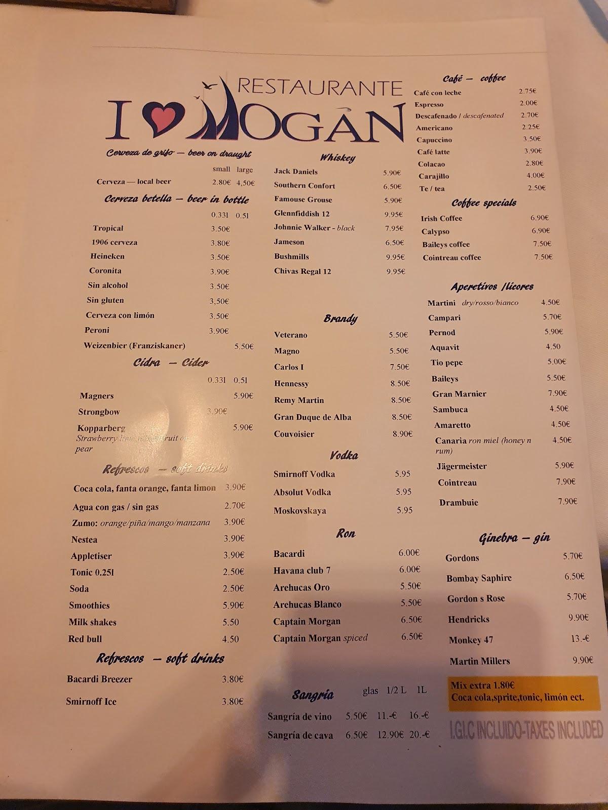 Menu at I Love Mogán restaurant, Lomo Quiebre