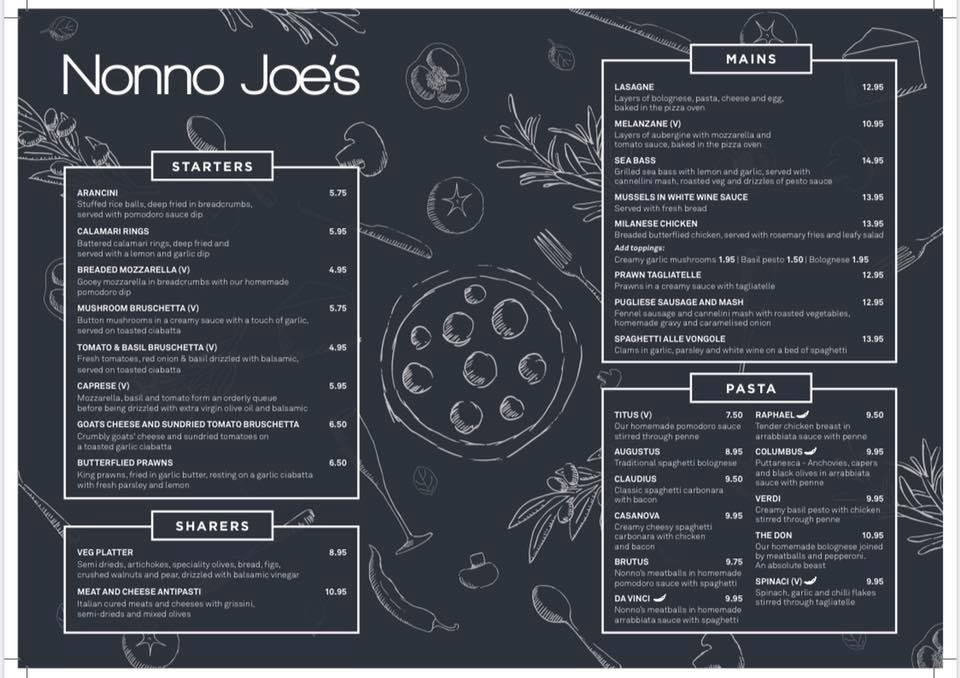 Menu at Nonno Joe's restaurant, Biggleswade