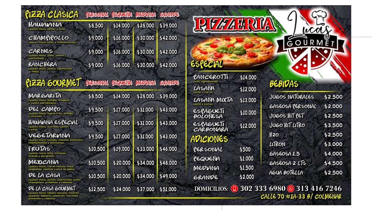 Menu at Pizzería LUCAS GOURMET, Neiva